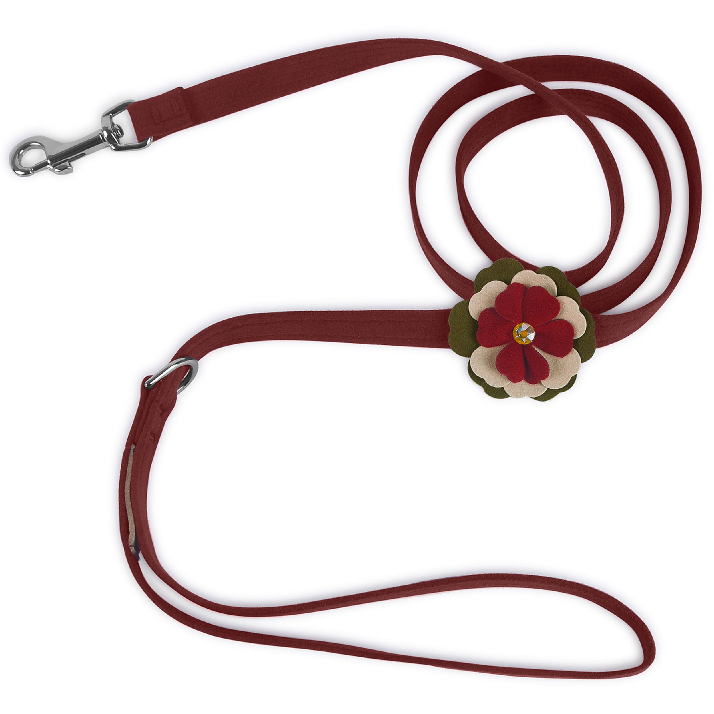 Fall Flower Dog Leash | Burgundy Dog Leash with Flower